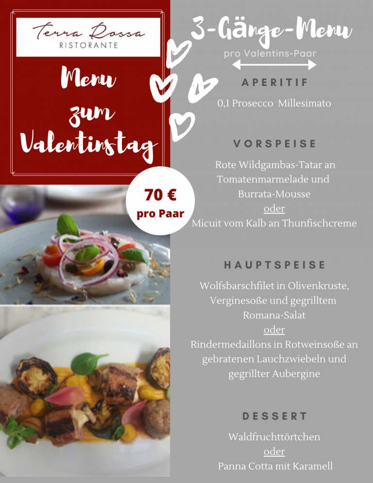 Drei-Gänge-Menü zum Valentinstag – Ristorante Terra Rossa